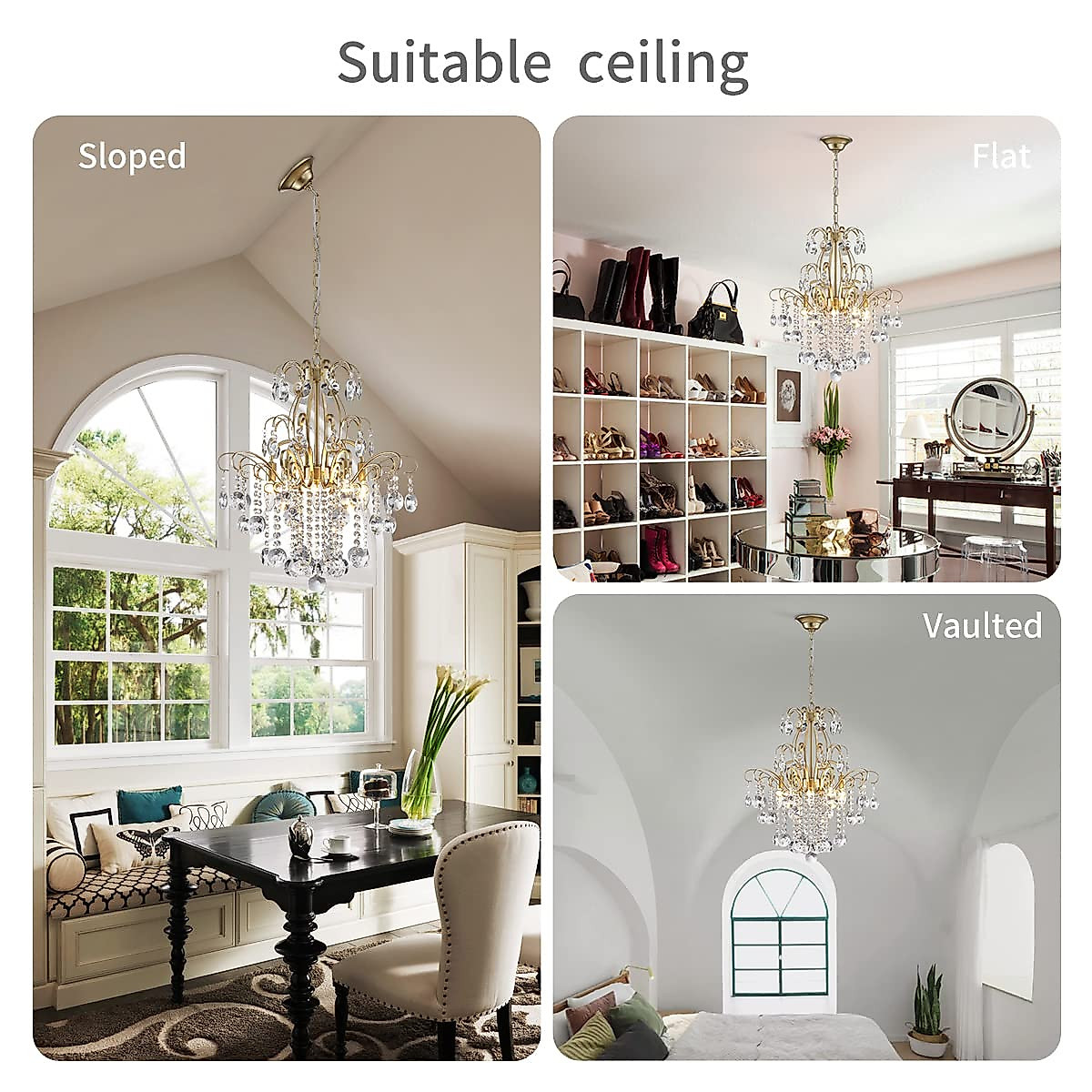 WUZUPS Crystal Chandelier 5-Light Pendant Ceiling Light Modern Lighting Fixture for Bedroom Hallway Bar Kitchen Bathroom, H 22.6'' x W 19.2'', E12 Base, Gold