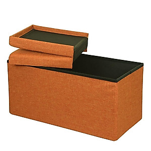 Otto & Ben Mellow 30" Storage Ottoman - SMART LIFT Top, Upholstered Tufted Ottomans Bench Foot Rest for Bedroom, Amber Orange