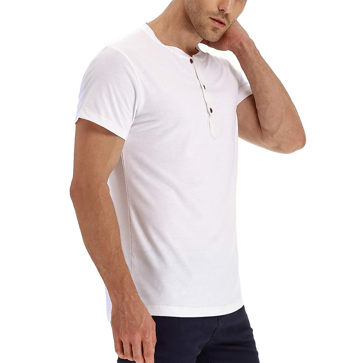 NITAGUT Mens Fashion Casual Front Placket Basic Short Sleeve Henley T-Shirts (2XL, 02 White)