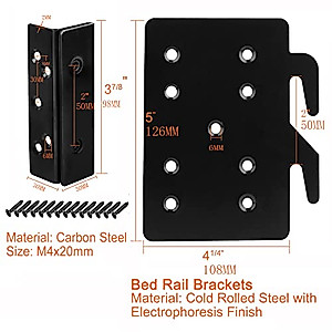 4 Pack Heavy Duty Bed Rail Hooks, Bed Rail Brackets for Wooden Bed Replacement, Universal Bed Frame Hardware with Screws Included