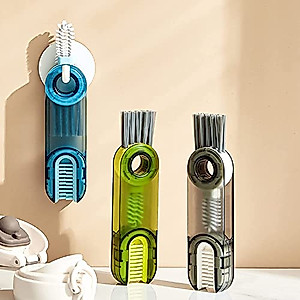 GDSAFS 3 in 1 Multifunctional Cleaning Brush, 3 in 1 Tiny Bottle Cup Lid Detail Brush Straw Cleaner Tools Multi-Functional Crevice Cleaning Brush for Deep Detail Cleaning (Blue&Green)