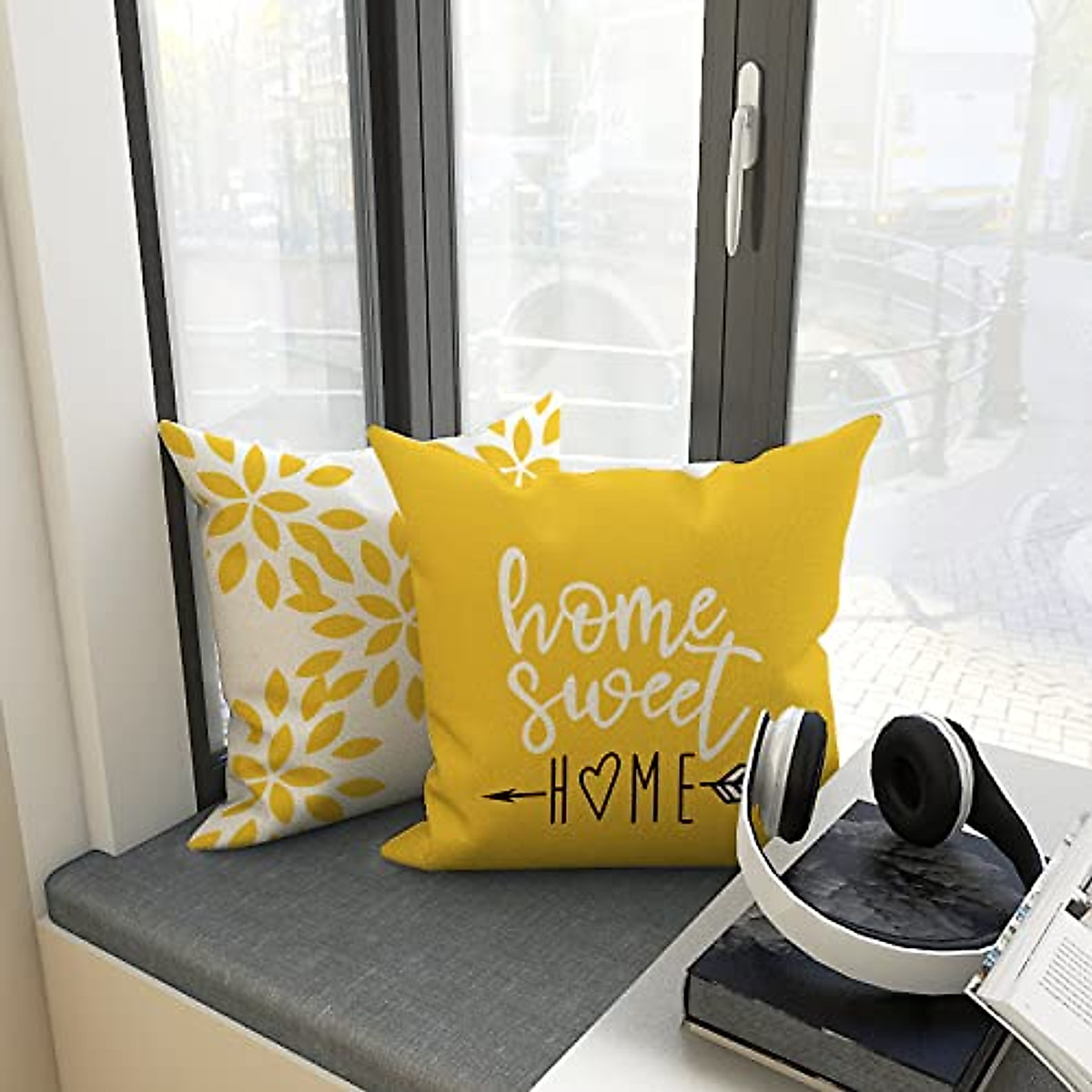 Pillow Covers 18x18 Set of 4, Modern Sofa Throw Pillow Cover, Decorative Outdoor Linen Fabric Pillow Case for Couch Bed Car 45x45cm (Yellow, 18x18,Set of 4)