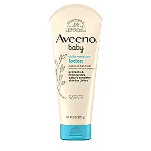 Aveeno Baby Daily Moisture Lotion for Delicate Skin with Natural Colloidal Oatmeal & Dimethicone, Hypoallergenic Moisturizing Baby Lotion, Fragrance-, Phthalate- & Paraben-Free, 8 fl. oz
