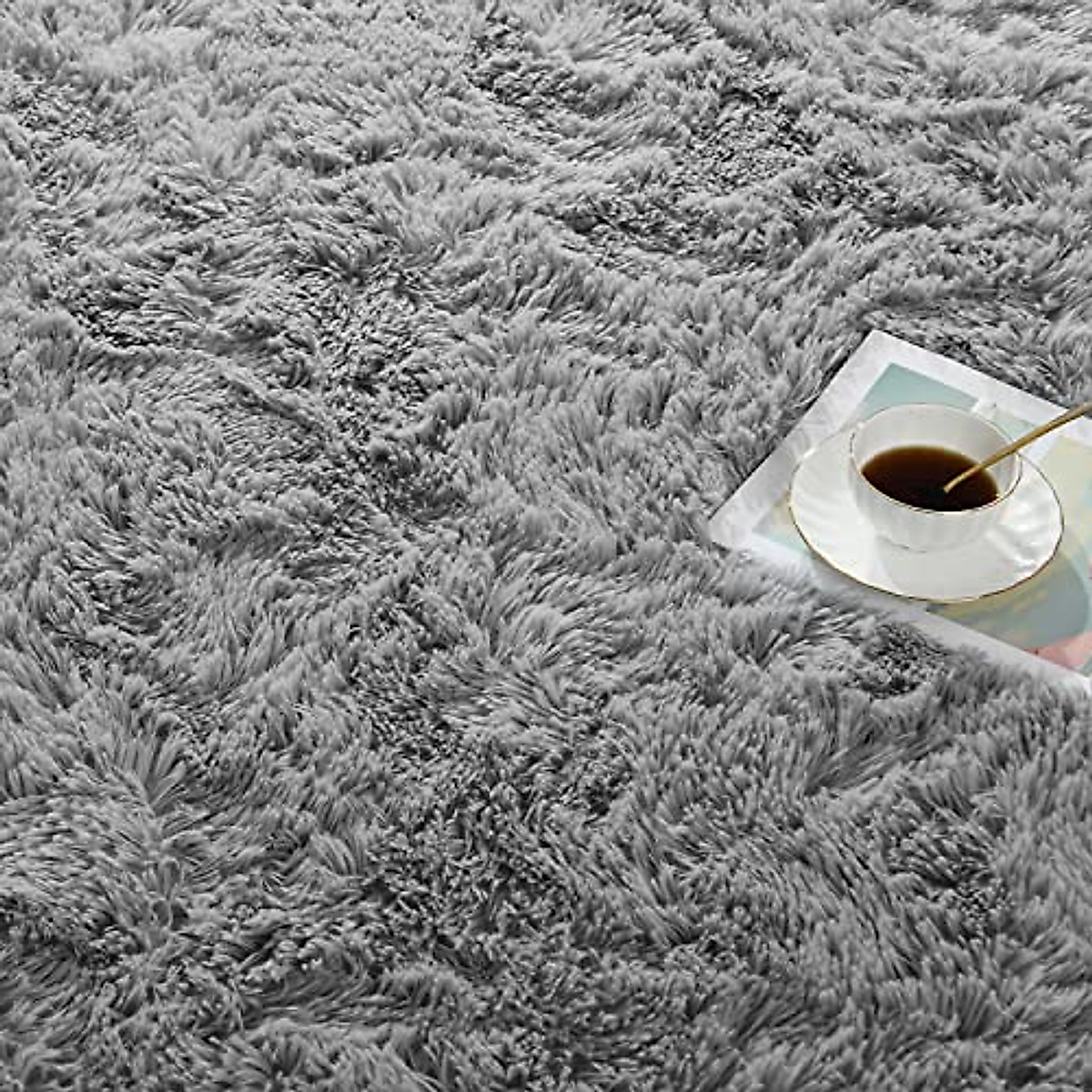 Terrug Super Soft Oval Rugs for Kid's Room, Cute Fluffy Plush Rugs 2.6x5.3 Feet for Girls Bedroom Dorm, Non-Slip Modern Shaggy Carpet for Living Room, Home Decor White for Bedroom Grey