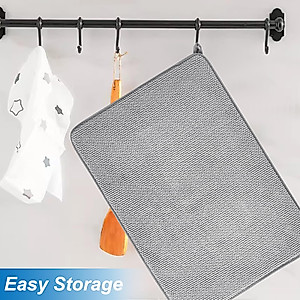 2 Pcs Large Dish Drying Mat for Kitchen Counter,24 x 17 inch Absorbent Microfiber Dishes Drainer Mats,XL Dish Drying Pad for Countertops,Racks,Under Sink(Gray)