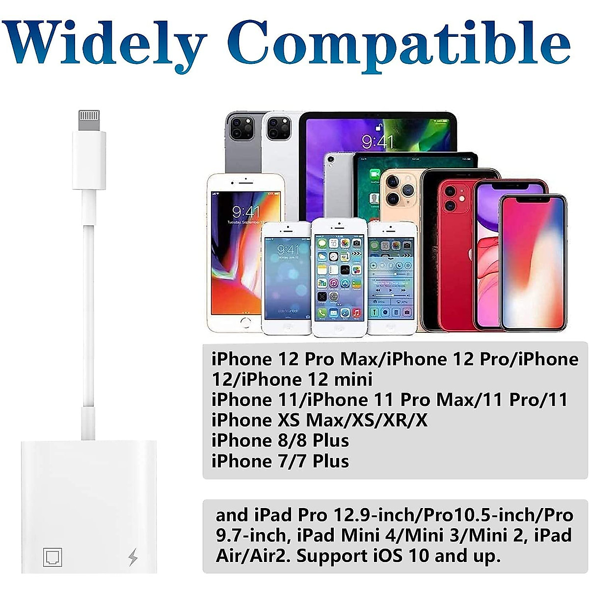 Lightning to Ethernet Adapter, [Apple MFi Certified] 2 in 1RJ45 Ethernet LAN Network Adapter for iPhone/iPad/iPod, Supports 100Mbps Ethernet Network with Charge Port, Plug and Play, Support All iOS