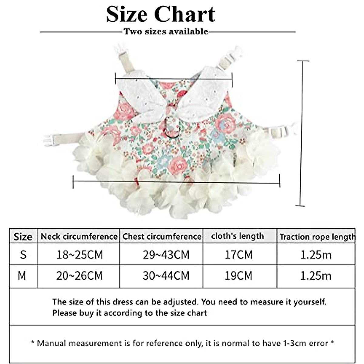 Rabbit Harness Leash Set - Breathable Cotton Dress for Walking Escape Proof Soft Harness Leash with Adjustable Buckle for Small Animal Bunny Cat Puppy Kitten Ferrets Costumes (Small,Floral)