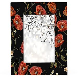 4x6 Picture Frame Embroidery Red Poppies Wood Photo Frames with Acrylic for Wall Mount & Table Top Display Picture Frames for Wall Decor