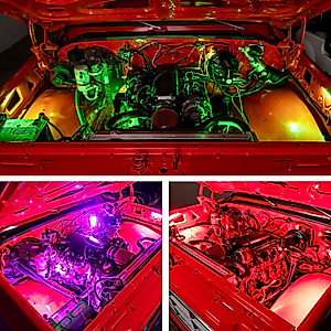 LEDGlow 6pc Million Color LED Engine Bay Under Hood Lighting Kit - 15 Solid Colors - 9 Patterns - 6" Multi-Color Flexible Tubes - Includes Control Box & Wireless Remote