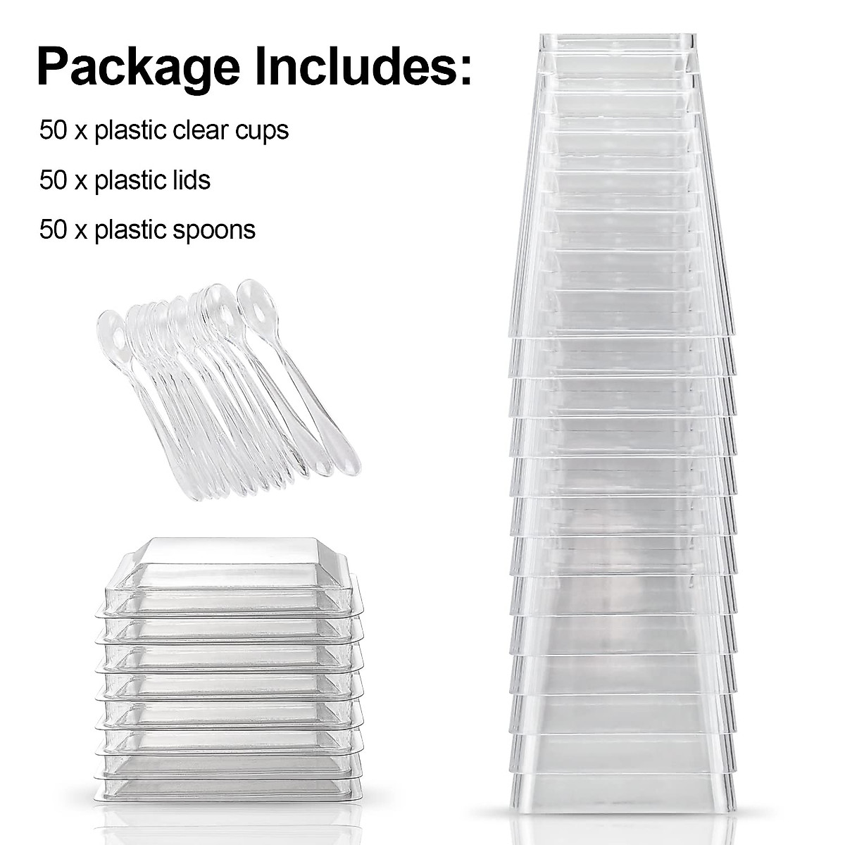 EASERCY 50Pack 5oz Plastic Dessert Cups with Lids Parfait Cups with Lids Appetizer Cups for Party Mini Dessert Cups with Spoons Clear Plastic Cups with Lids Pudding Fruit Ice Cream Cups