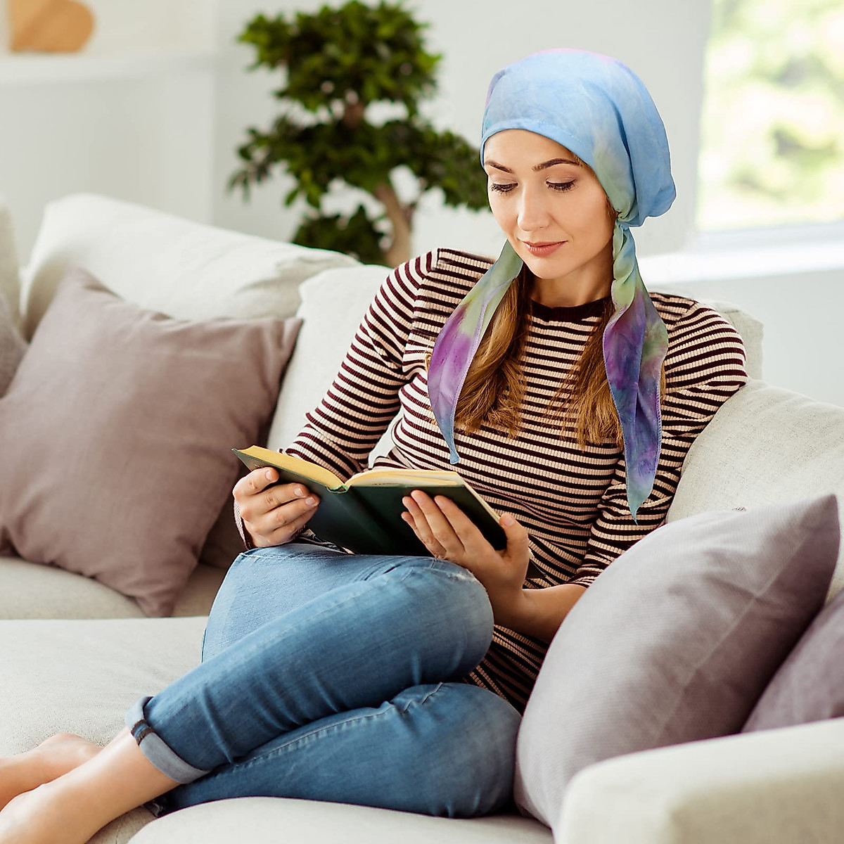 Sintege 4 Pcs Women Head Scarf Pre Tied Chemo Caps Slip on Turban Headwear Cancer Head Wraps Beanie Hat Bandana(Tie Dye Style)