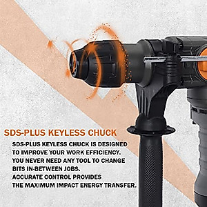 KSEIBI Variable Speed Rotary Hammer Drill 1-1/4 inch, SDS Plus Demolition Hammer for Concrete Drill 13Amp, 4 Functions Reduced Vibration System