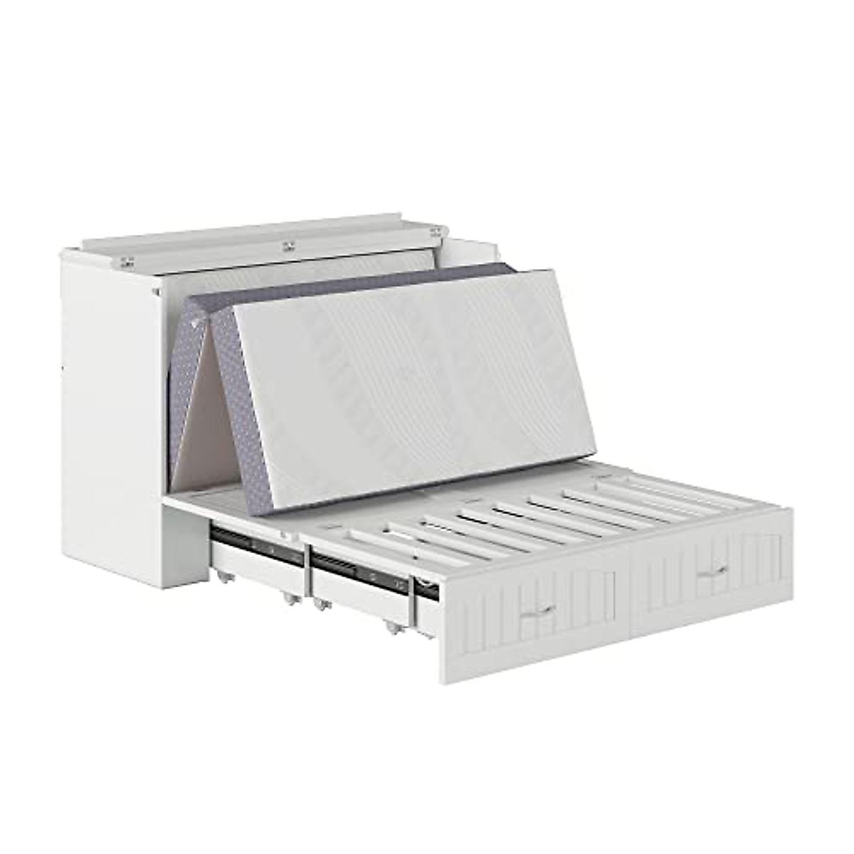 AFI, Southampton Murphy Bed Chest with 6 inch Memory Foam Folding Mattress, Built-in Charging Station and Storage Drawer, Full, White