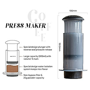 RECAFIMIL Coffee Press Maker -New Desgin Quickly Makes Delicious Coffee Without Bitterness - 1 to 3 Cups Per Pressing