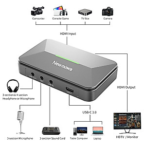 Newmowa 1080P Audio Video Capture Card, USB 3.0 HDMI Video Capture Device for Gaming Teaching Live Streaming Video Recorder, Compatible with Windows Mac OS System OBS Zoom