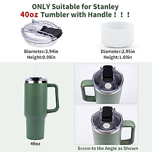COMFORING Stanley Lid Replacement 40 oz Tumbler with Handle Stanley Adventure Quencher Cup Accessories Including Silicone Boot Sleeve and Straws (Clear)