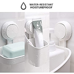 LEVERLOC Shower Caddy Suction Cup Set Shower Shelf Shower Basket - Packs of 5,One Second Installation NO-Drilling Removable Suction Shower Organizer Powerful Waterproof Bathroom Caddy Organizer White