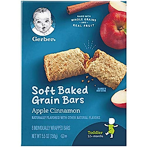 Gerber Soft Baked Grain Bars Variety Pack - 1 Box Apple Cinnamon & 1 Box Strawberry Banana - 8 Individually Wrapped Bars/Box (Pack of 2 Boxes)