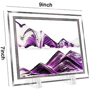 Muyan Moving Sand Art Picture Sandscapes in Motion Dynamic Sand Picture Glass 3D Deep Sea Display with Stand Decor Desktop Home Office Creative Gift (Purple, 7inch)