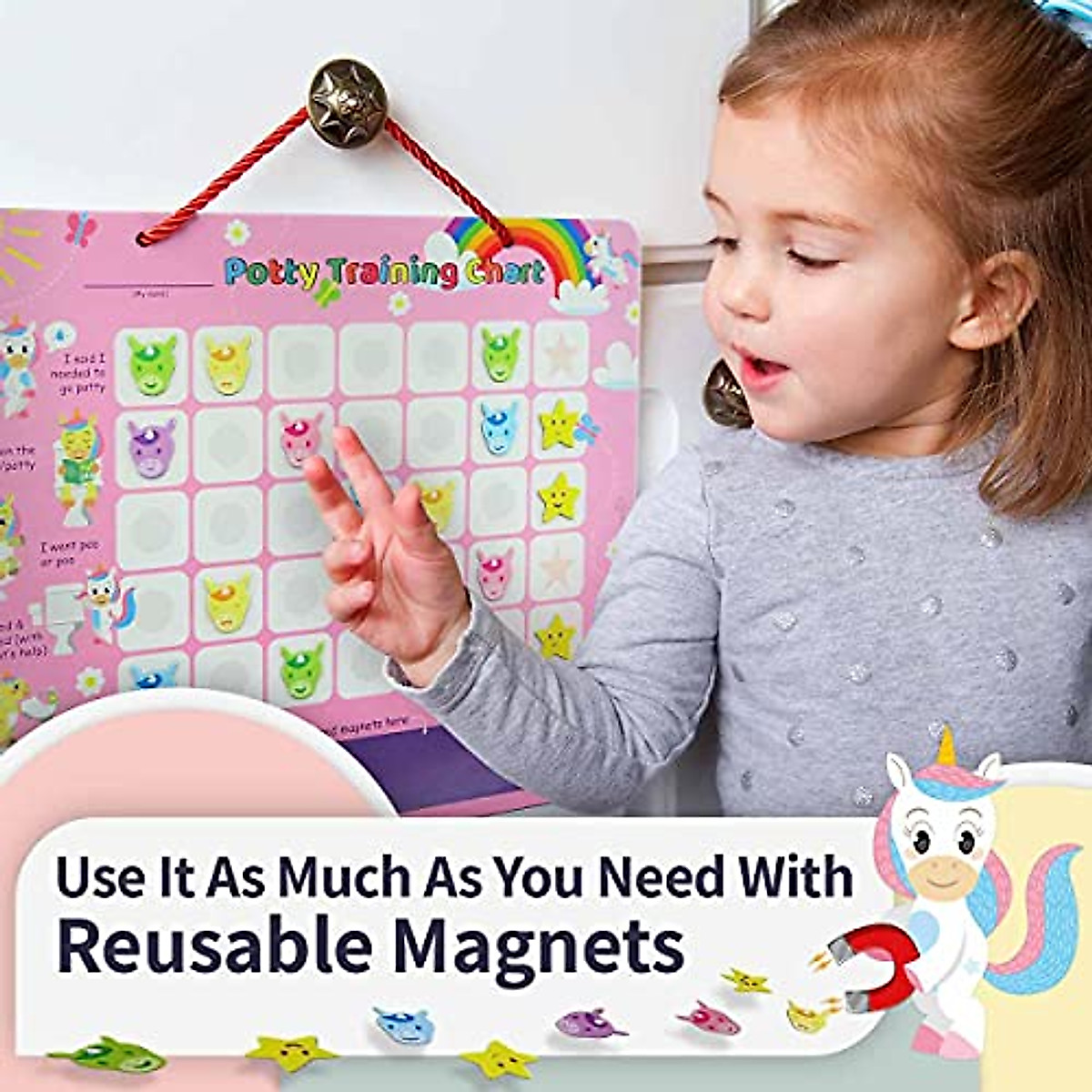 Unicorn Potty Training Chart & 35 Magnetic Stickers - Potty Chart, potty training sticker chart, potty training chart for toddlers girls, potty training stickers, potty chart for boys with stickers