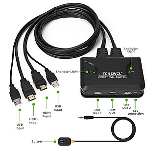 4K 2-Ports HDMI KVM Switch, for 2 Computers Share 1 HD Monitor and 2 USB Devices Keyboard Mouse, Supports 4K@30Hz, Included 2 HDMI Cables and Wire Desktop Controller