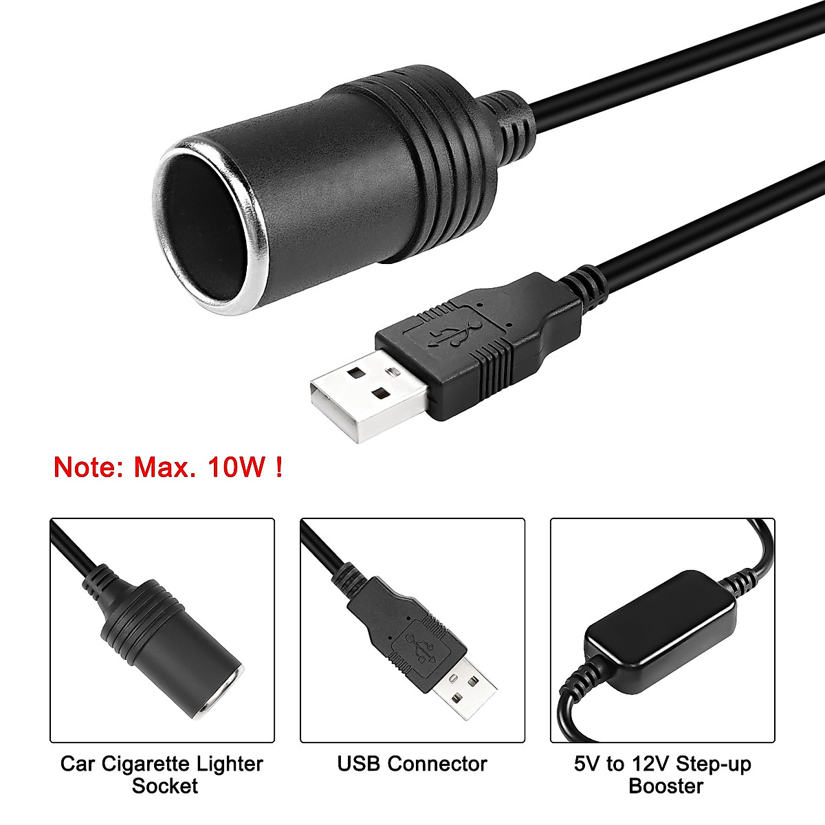 MEIRIYFA USB to Cigarette Lighter Socket Converter for Car,USB A Male 5V to 12V Step Up Car Cigarette Lighter Female Adapter Cable for Car Driving Recorder,GPS,E-Dog