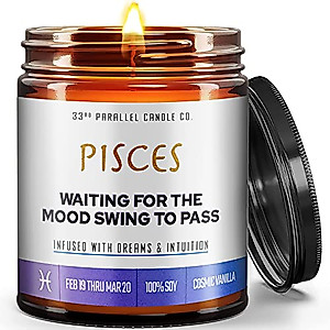 Pisces Gifts for Women, Astrology Gifts for Women, Zodiac Gifts, Pisces Candle, Zodiac Sign Gifts, Unique Candles, Candles Gifts for Women, Birthday Gifts for Women | Hand Crafted USA | 9oz