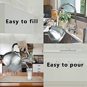 Whistling Tea Kettles Stovetop with Boils Faster Bottom,Surgical Brushed Stainless Steel Finish Whistling Teapot, 3 Quart,1YR Warranty, 1 Tea Maker Infuser Included by Kmatee