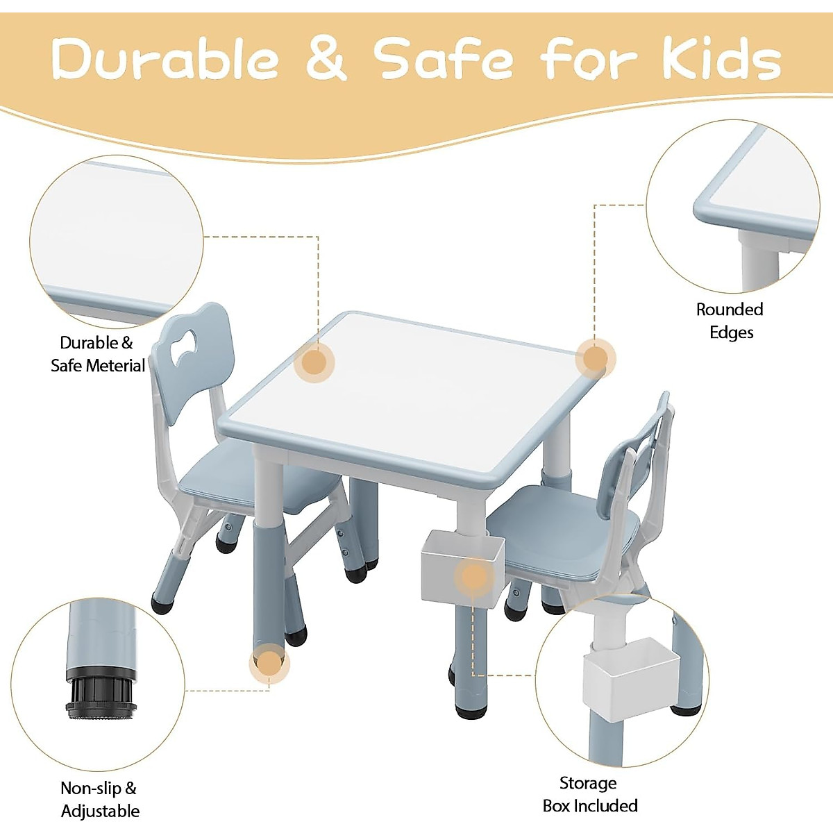 GAOMON Toddler Table and 4 Chairs Set with Graffiti Desktop, Height Adjustable Kids Table and Chairs Set, Non-Slip Legs, 4 in 1 Activity Table Play Table for Reading, Drawing, Playing, Eating