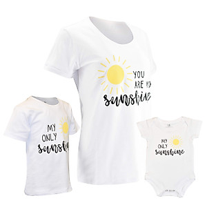 Unique Baby My Sunshine Matching Mommy and Me Outfits Mom Daughter Shirts Mothers Day Outfits Mama Mini Clothing Layette (12M, White)