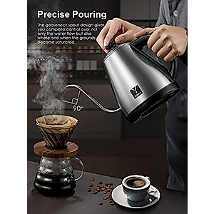 Electric Gooseneck Pour Over Coffee Kettle with Coffee Dripper, Yabano Variable Temperature Control Kettle for Drip Coffee and Tea, Stainless Steel, LED Display, Auto Shut-off and Keep Warm, 1000W