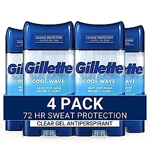 Gillette Clear Gel Men’s Antiperspirant and Deodorant, 72-Hour Sweat Protection, Cool Wave, #1 Clear Gel Brand for Men, 3.8 oz (Pack of 4)