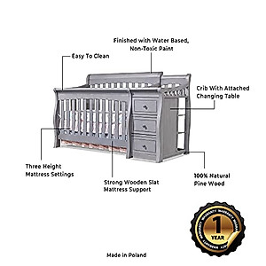 Sorelle Furniture Princeton Elite Crib and Changer Classic -in- Convertible Diaper Changing Table Made of Pine Wood Non-Toxic Wooden Baby Bed Toddler Childs Daybed Full-Size Nursery - Weathered Grey