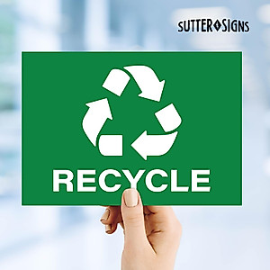 Recycle Stickers, Self Adhesive Weatherproof Vinyl Stickers, Green, 7" x 10" (Pack of 4)