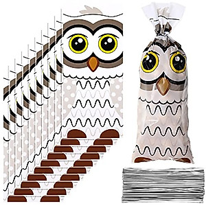 100 Pcs Wizard Theme Party Decorations Owl Party Gift Bags Owl Printed Pattern Candy Goodie Cellophane Treat Bags for Kids Birthday Baby Shower Favor Supplies