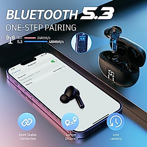 Wireless Ear Buds Bluetooth Earbuds, 60H Playtime LED Display Charging Case Bluetooth 5.3 Headphone with Mic, Noise Cancellation Stereo Sound, IPX5 Ear Buds for iPhone/Samsung/Android/iOS