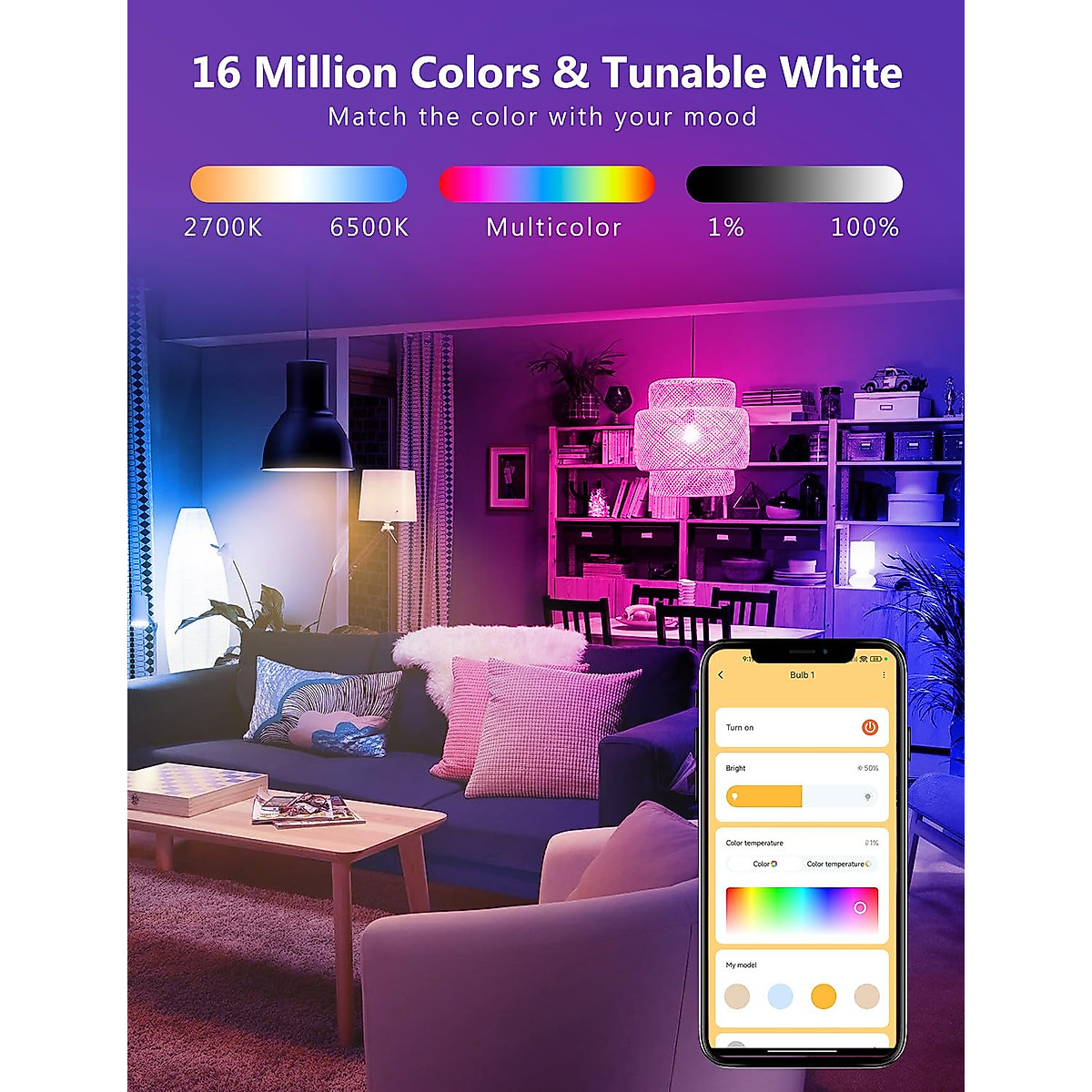 DAYBETTER Smart Light Bulbs, Alexa Light Bulbs, Smart Bulbs that Work with Alexa and Google Assistant, Color Changing Light Bulb, RGBCW WiFi & Bluetooth Dimmable LED Light Bulb, A19 E26 800LM, 10 Pack