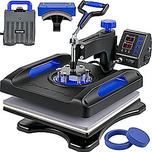 VEVOR Heat Press 15x15, Upgraded Heat Press Machine 5 in 1, Anti-Scald, Fast-Heating, Swing Away Digital Control Multifunction Heat Press for Sublimation Combo for T-Shirt Hat Cap Mug Plate