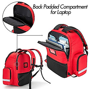 Trunab First Responder Bag Trauma Backpack Empty, Medical Emergency Kits Storage Jump Bag Pack for EMT, EMS, Police, Firefighters, Safety Officers - Patented Design Red