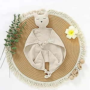 Baby Security Blanket Organic Cotton Muslin Soft Lovey Blankets Breathable Lovie for Babies Boy Girls Bear Camel