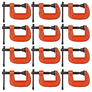 CYEAH 12-Pack 1 Inch Heavy Duty C Clamp, Small Malleable Iron C-Clamp G Clamp, Up To 1 Inch Jaw Opening, 1 Inch Throat Depth with T-Bar Handle for Woodworking, Welding, Building (Orange)