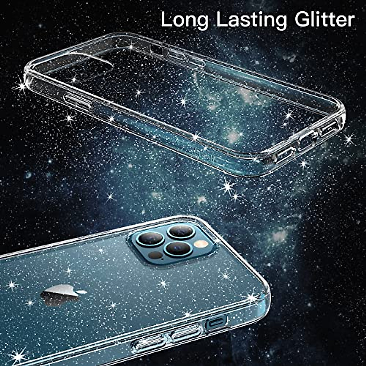 JETech Glitter Case for iPhone 12/12 Pro, 6.1-Inch, Bling Sparkle Shockproof Phone Bumper Cover, Cute Sparkly for Women and Girls (Clear)