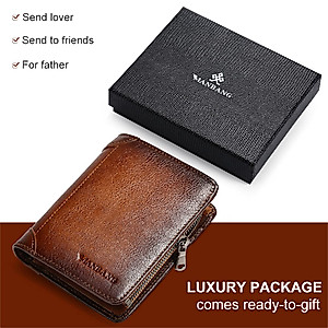 MANBANG Mens Wallet Zipper Genuine Leather RFID Card Holders Cowhide Zip Coin Pocket Bifold wallets for men Brown(anti-theft brush) (Brown)