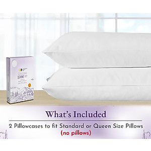 1000 Thread Count, Soft & Smooth, 100% Cotton Sateen Weave, Hotel-Quality, Set of 2 Classic Style Bright White Pillow Cases Standard Size Fits Std & Queen Size Pillows