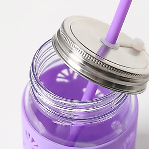 16 OZ Mason Jars with Protective Silicone Sleeve, Mason Cups Drinking Glass with Straws and 8PCS Stainless Steel Lids - BPA Free (4COLOR ASST Shell)