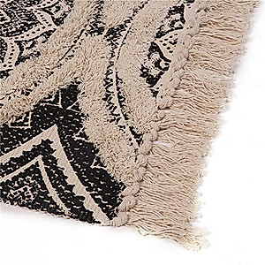 Seavish Tufted Cotton Rug, 2X3 Black Mandala Boho Rug, Hand Woven Bohemian Throw Rugs, Shag Accent Fringe Tassel Rug for Bedroom Bedside Kitchen, Laundry Room Rug