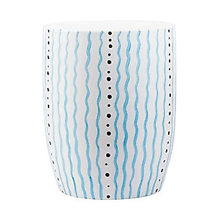 RZCNC Small Trash Durable Garbage Can Waste Basket for Bathroom, Bedroom, Office and More 2.75 Gallon Capacity with Stylish Blue Wavy Line Ceramic