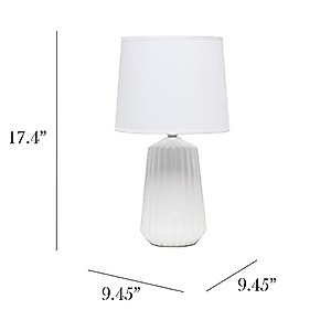 Simple Designs ‎LT1119-OFF Pleated English Ceramic Base Bedside Table Lamp, Off White