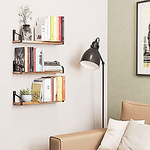 You Have Space Prato Floating Shelves for Living Room Decor, 17"x4.5" Bookshelf Home Office Decor, Kitchen Organization & Bathroom Organizer Wall Shelves, Set of 3, Burnt