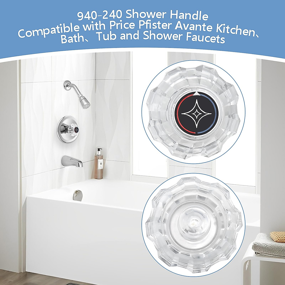 Price Pfister Old Style Avante Series Shower Faucet Handle Replacement - Compatible with 940-240, Clear Acrylic Single Handle Tub Faucet Knob